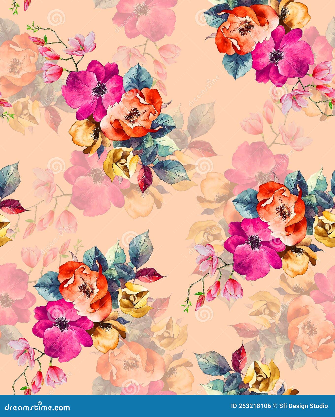 Digital Flower Pattern, Textile Pattern Design, Watercolor Background ...