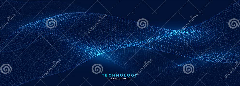 Digital Flowing Particles Technology Blue Banner Design Stock Vector ...