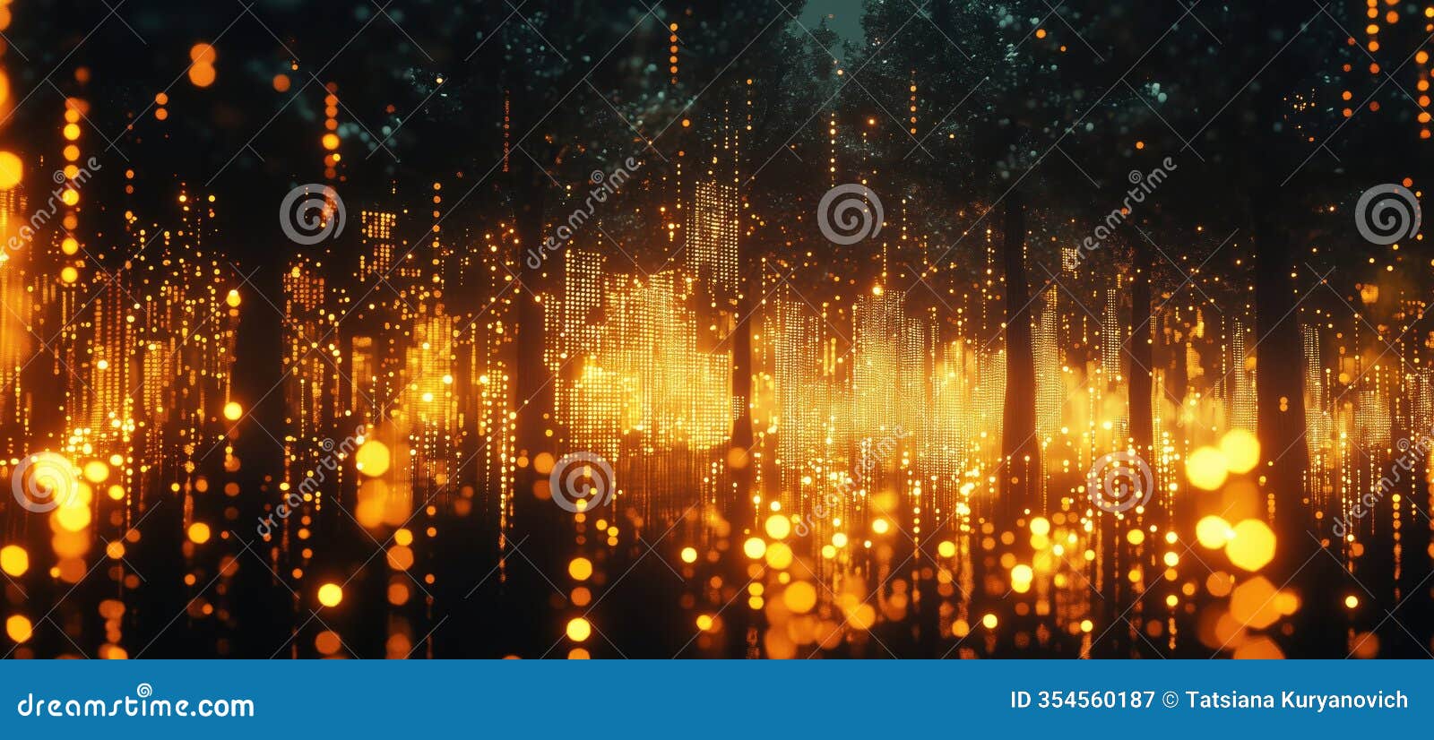 Digital Forest Illuminated By Glowing Particles, Creating A Mesmerizing ...