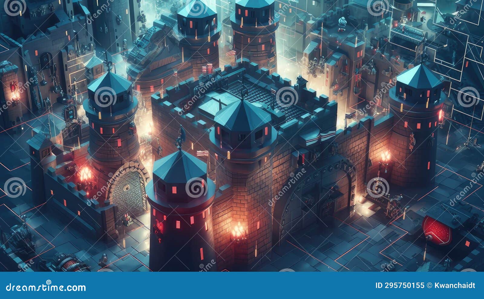 A Digital Fortress Surrounded by Shields and Locks, Representing the ...