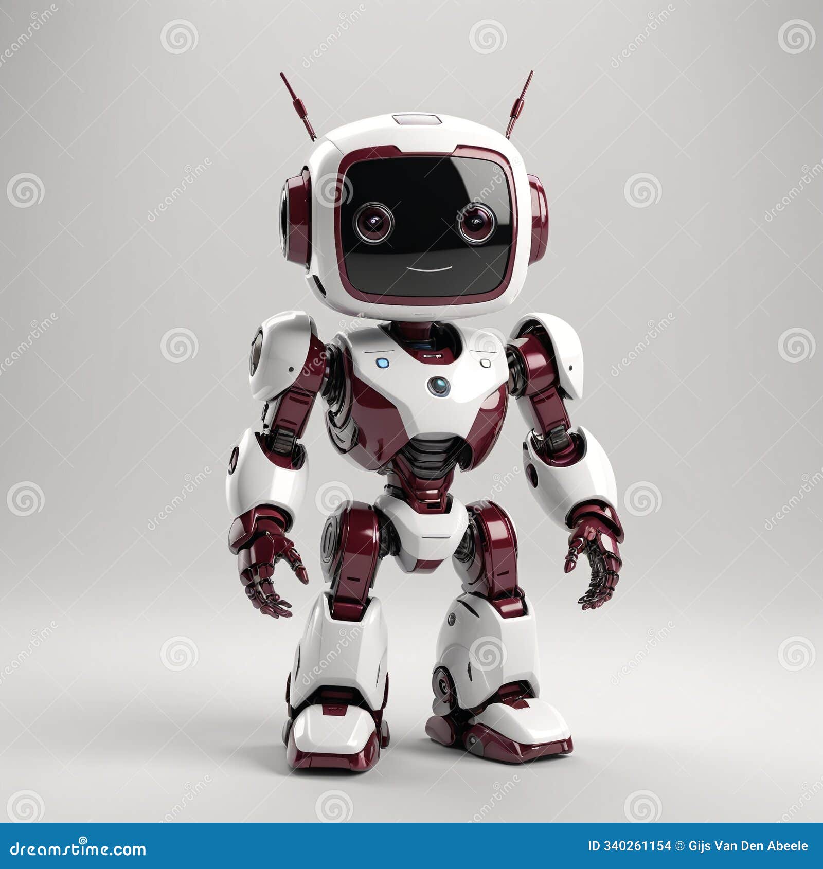 Digital Friendly Robot in Maroon and White on White Background Stock ...