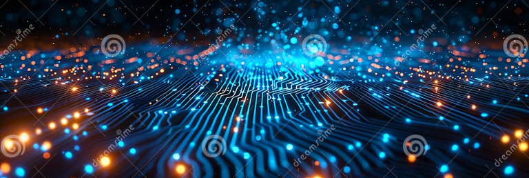 Digital Future Landscape with Data Nodes on Circuit, Blending Abstract ...