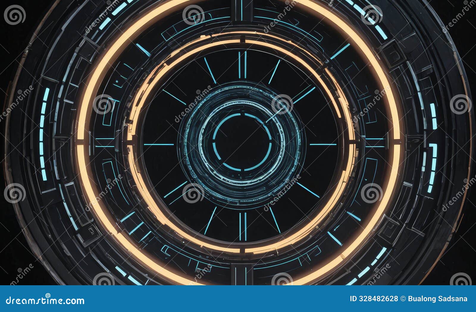 Digital Futuristic Circular Interface with Complex Network Lines and Patterns in Shades Blue ...