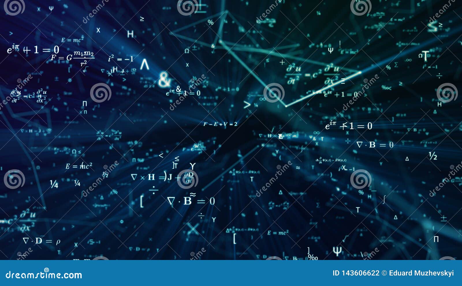 Digital Futuristic Illustration With Math, Physics Formulas In Mesh ... Digital Futuristic Illustration With Math, Physics Formulas In Mesh ...