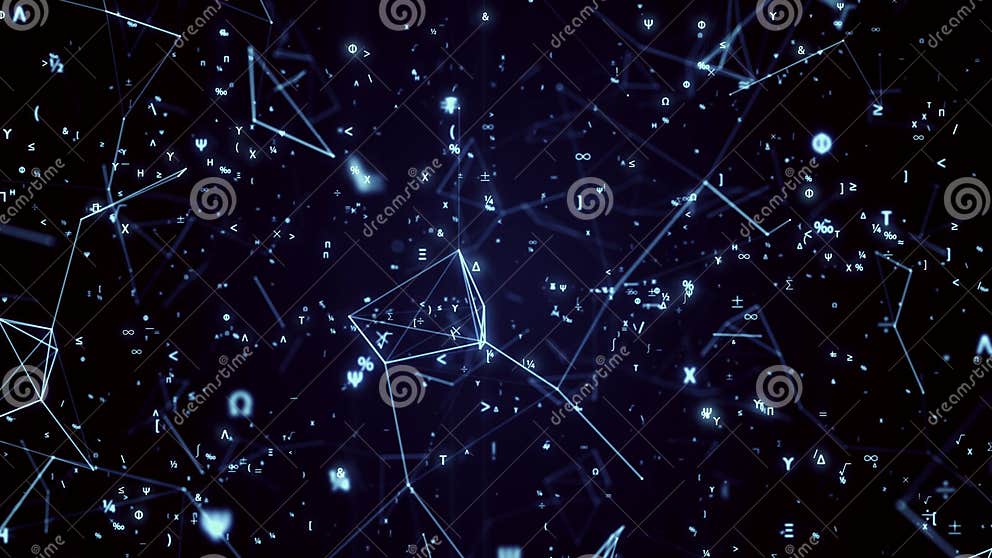 Digital Futuristic Illustration with Math, Physics Symbols and Mesh ... Digital Futuristic Illustration with Math, Physics Symbols and Mesh ...