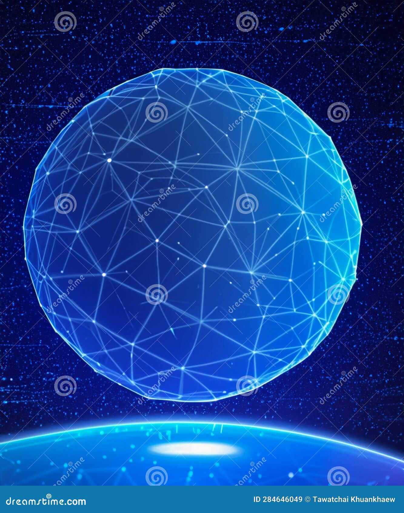 Digital Futuristic Multiverse Planet Low Poly Wireframe Stock ...