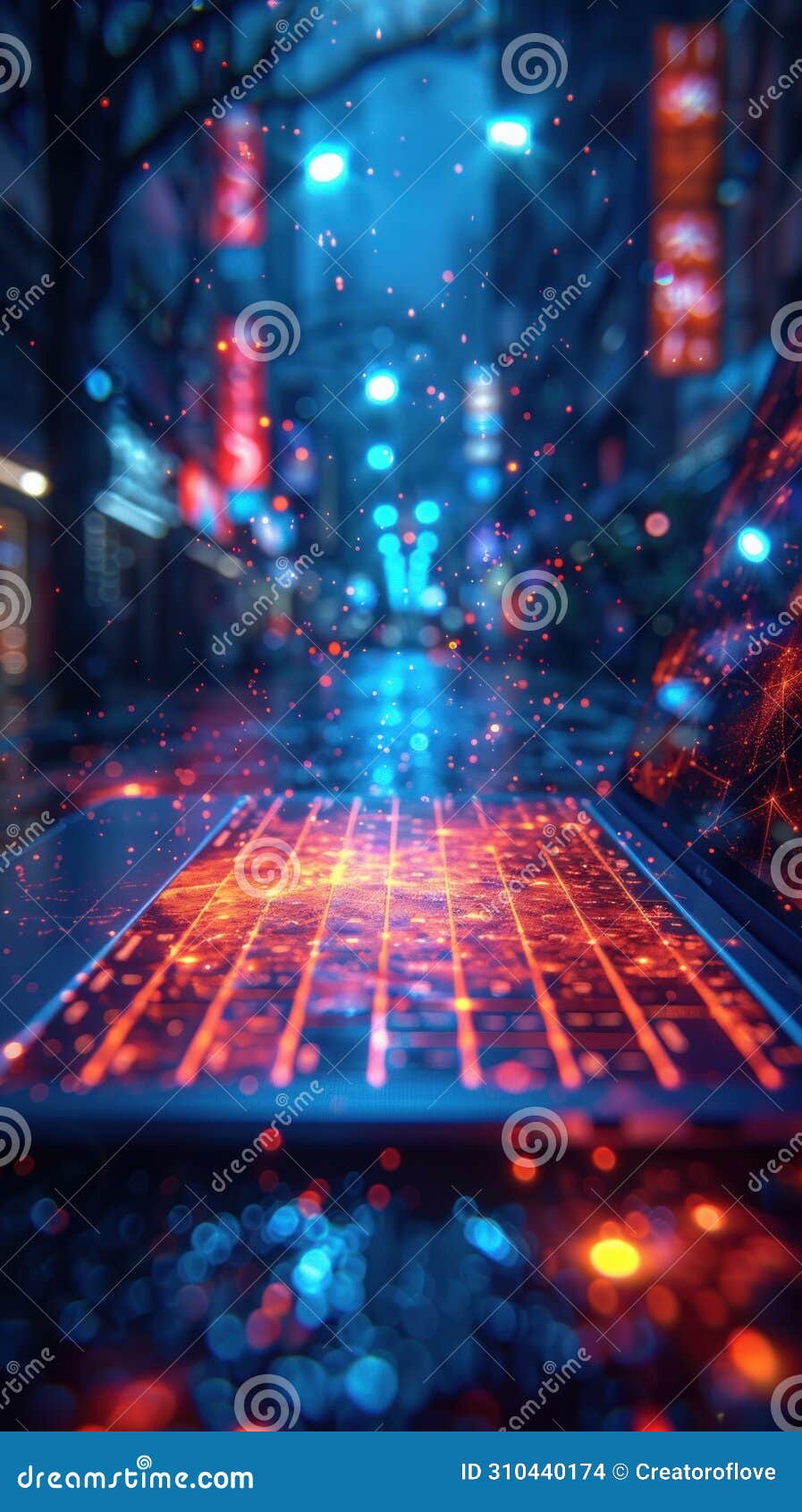 Digital Futuristic Particles Floating on Laptop Keyboard Stock ...