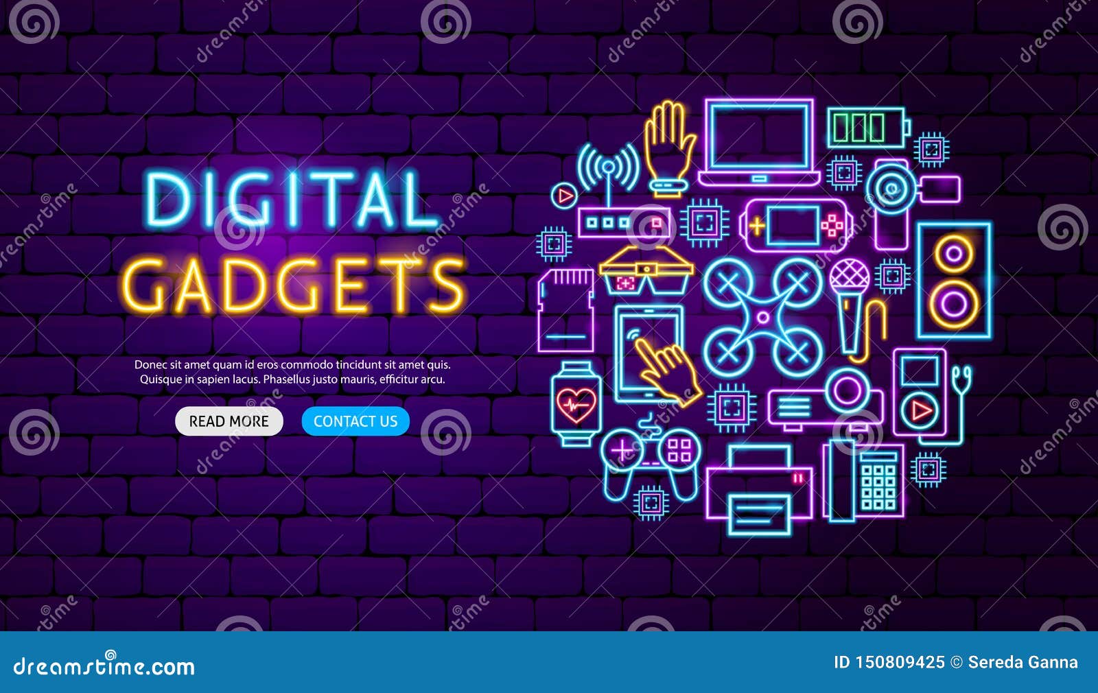 Digital Gadgets Neon Banner Design Stock Vector - Illustration of ...