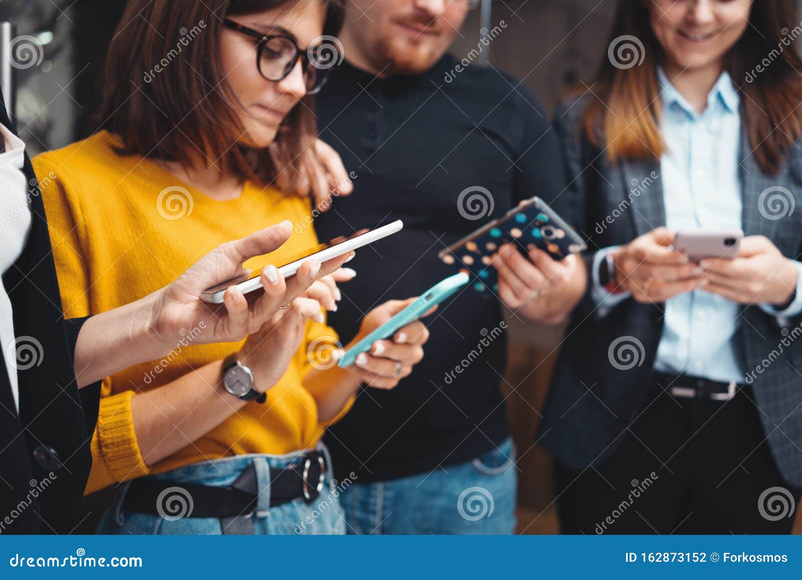 Digital Gadgets Using Concept Stock Photo - Image of friends, manager ...
