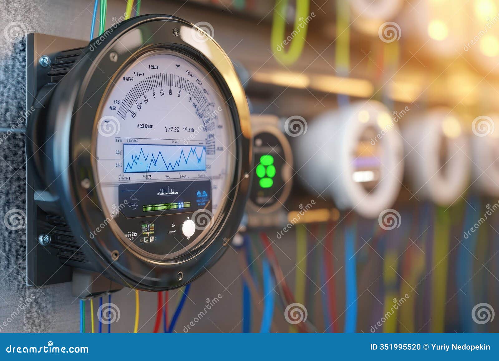 Digital Gauges Display Data in a Modern Laboratory with Colorful Wiring ...