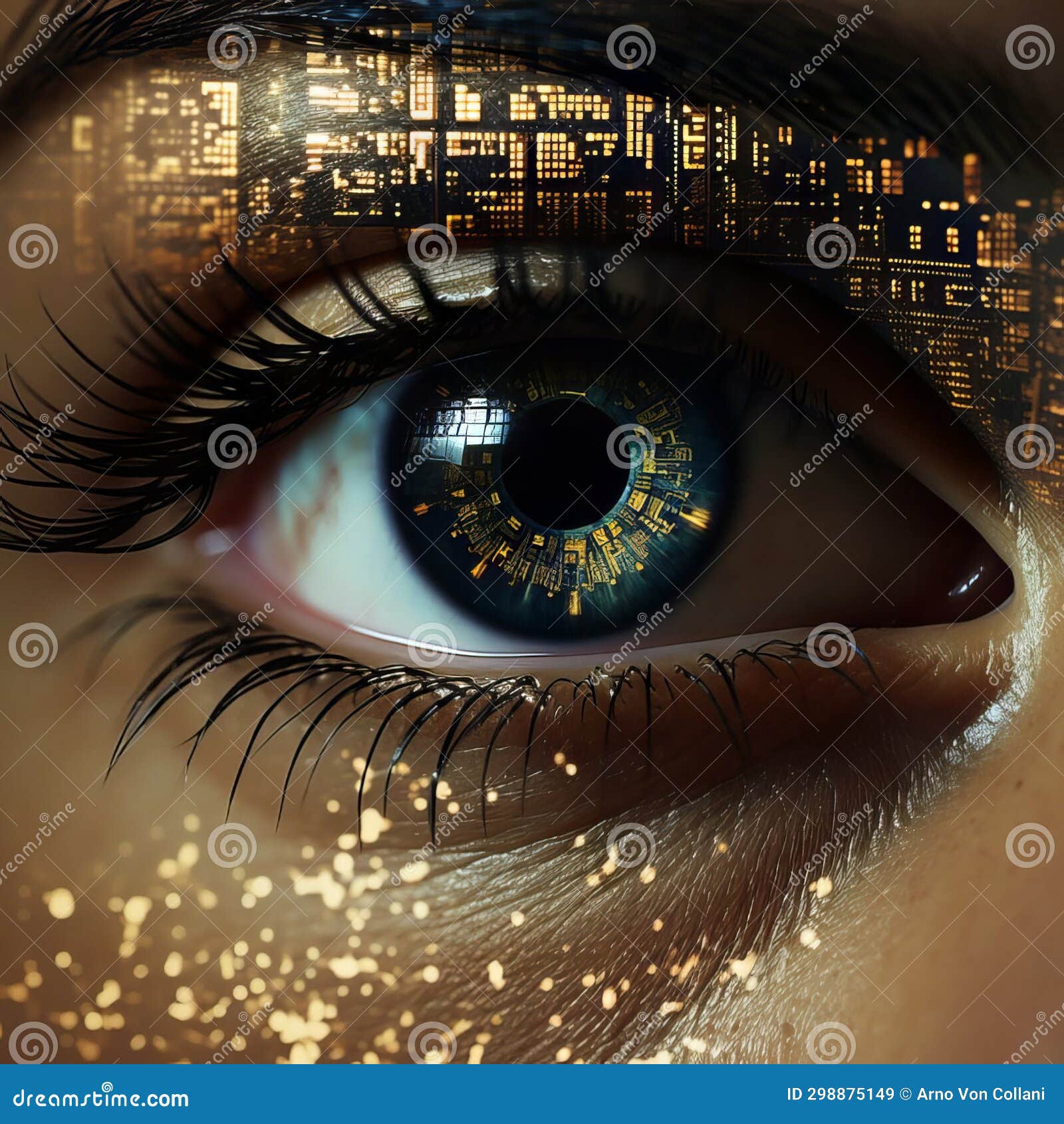 Digital Gaze: Human Eye Reflecting the Future in Circuitry Stock ...