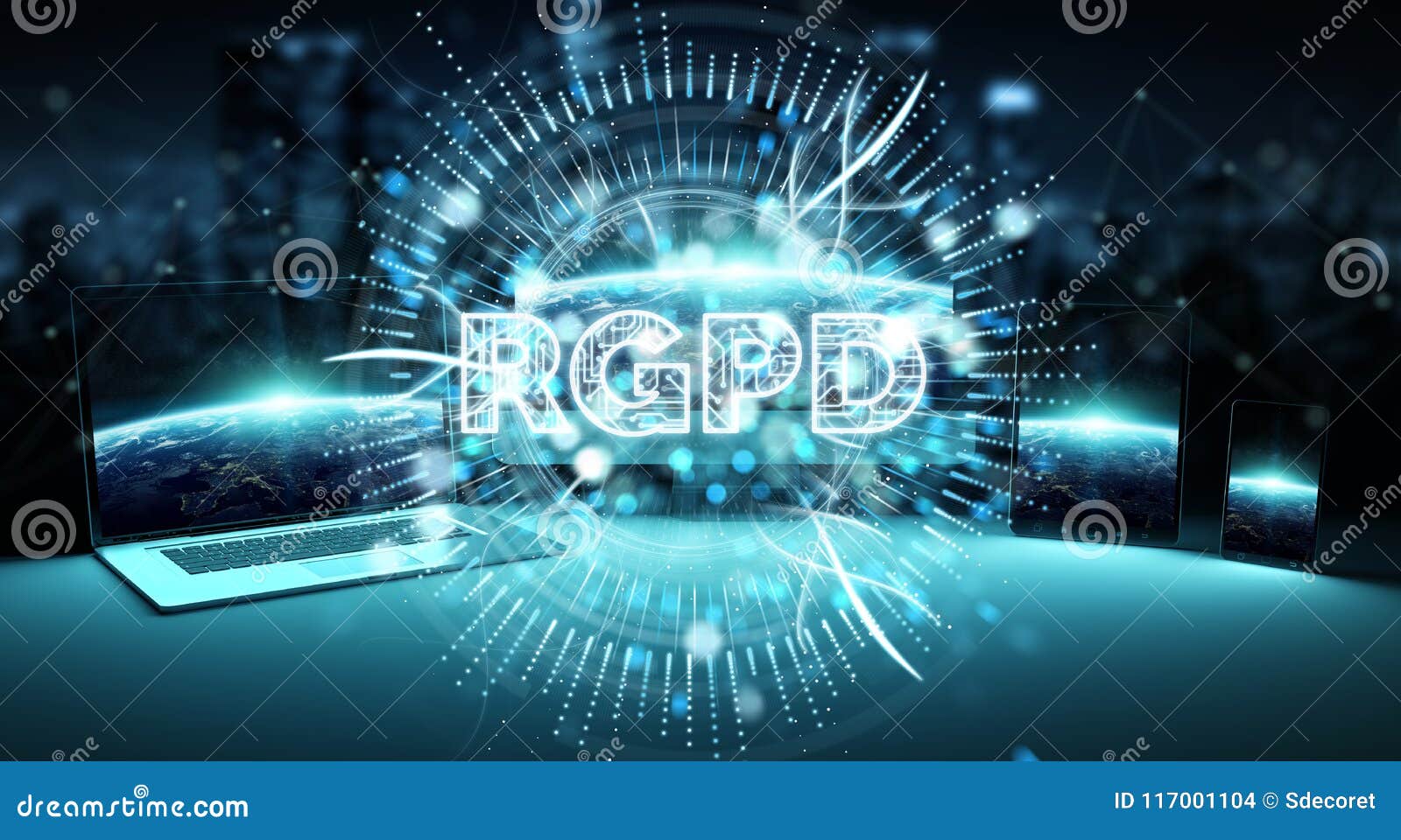 Digital GDPR Interface Over Tech Devices 3D Rendering Stock ...