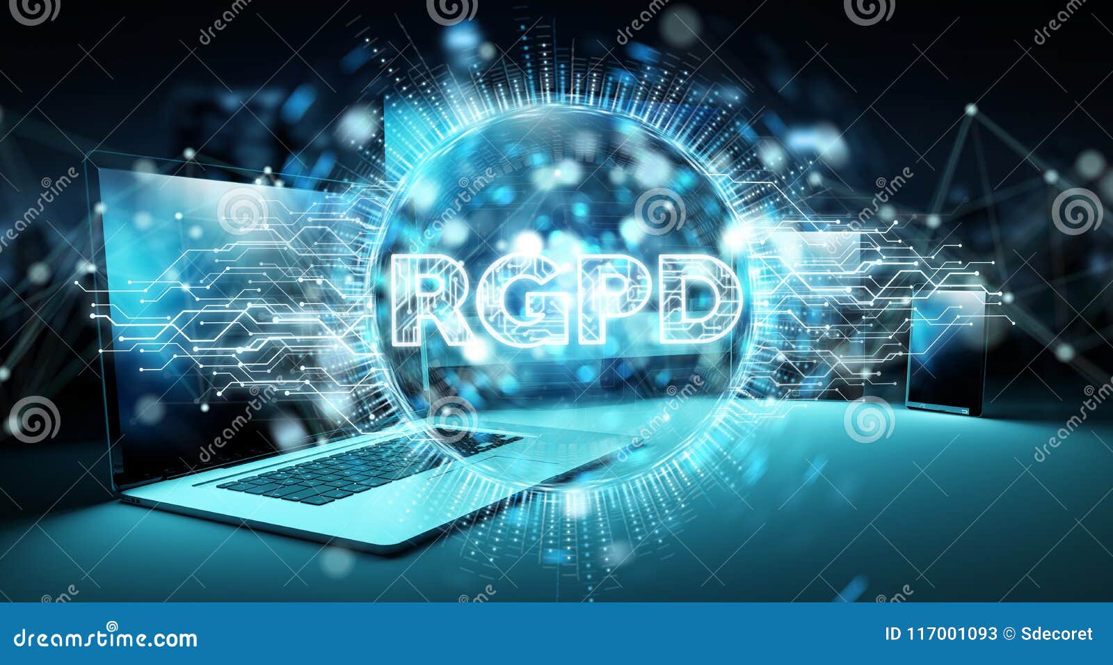 Digital GDPR Interface Over Tech Devices 3D Rendering Stock ...