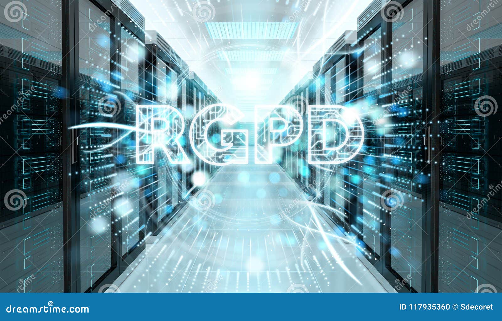 Digital GDPR Interface in Server Room 3D Rendering Stock Illustration ...