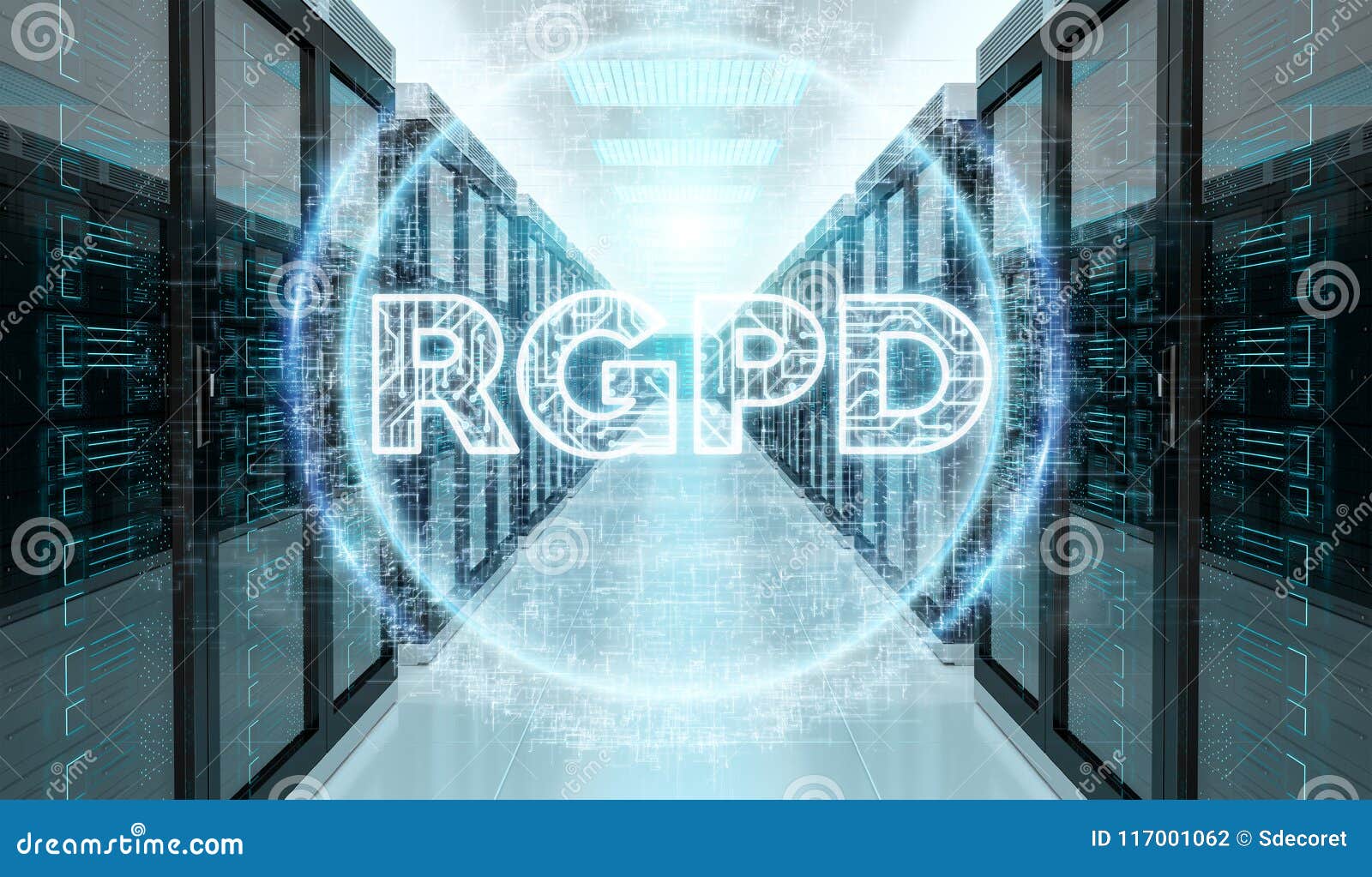 Digital GDPR Interface in Server Room 3D Rendering Stock Illustration ...
