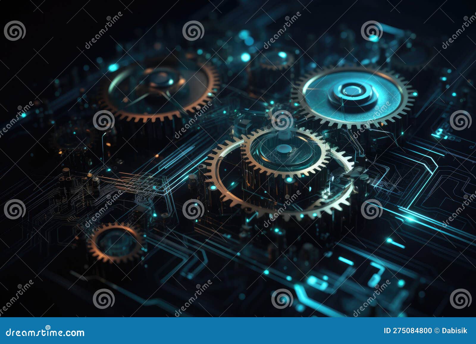 Digital Gear Wheels on Circuit Board. High Technology Engineering ...