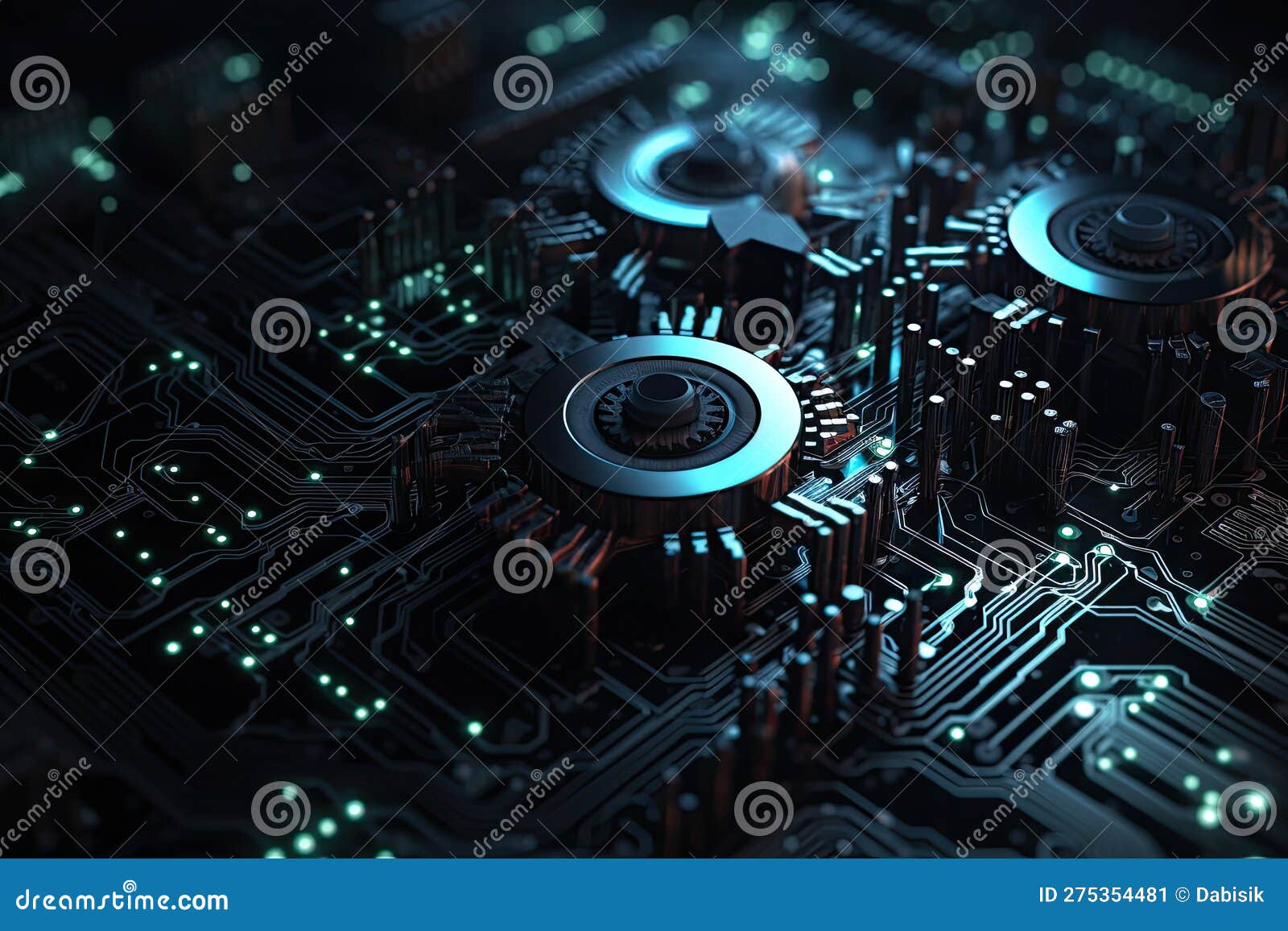 Digital Gear Wheels on Circuit Board. High Technology Engineering ...