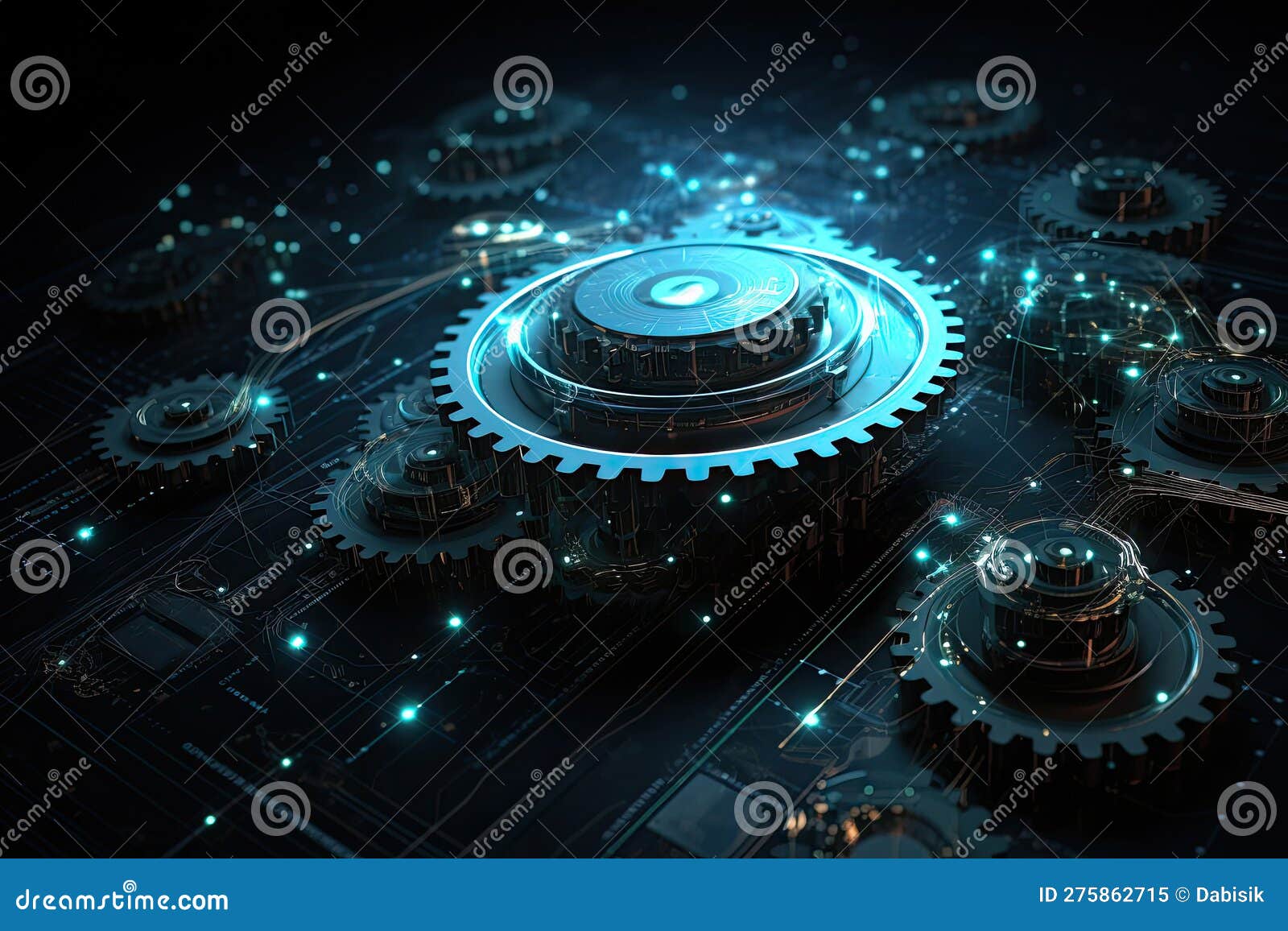 Digital Gear Wheels on Circuit Board. High Technology Engineering ...