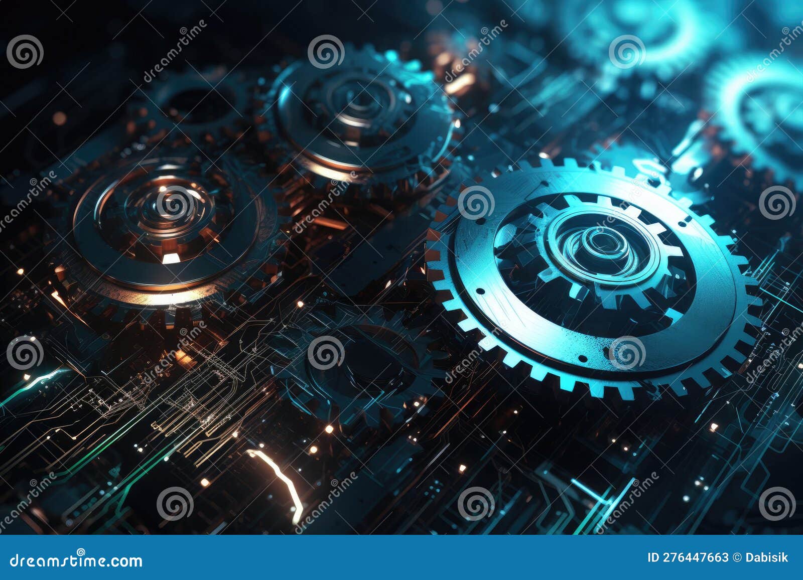 Digital Gear Wheels on Circuit Board. High Technology Engineering ...