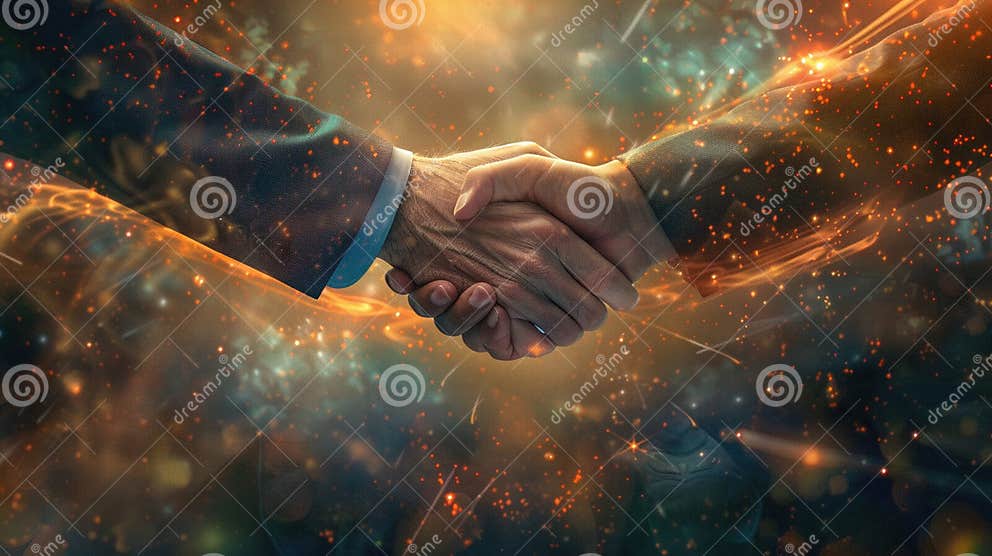 Digital Generated Human Hand and Businessman Shaking Hands. Stock Photo ...