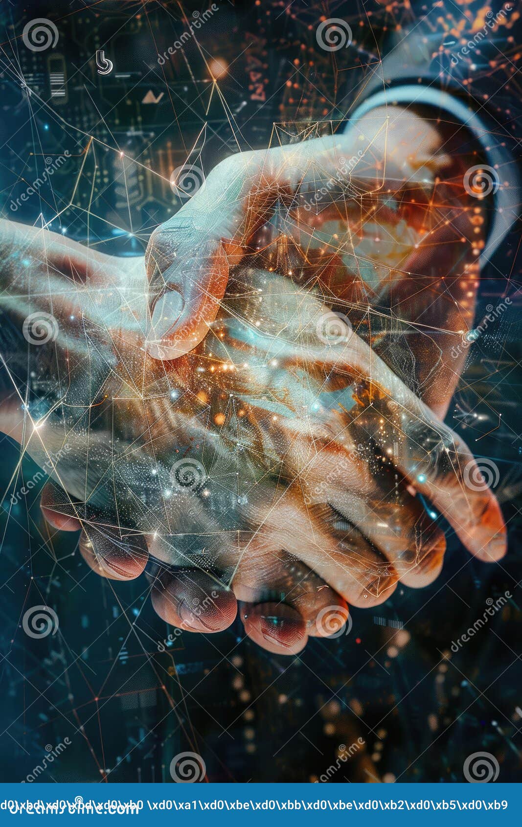 Digital Generated Human Hand and Businessman Shaking Hands. Stock ...