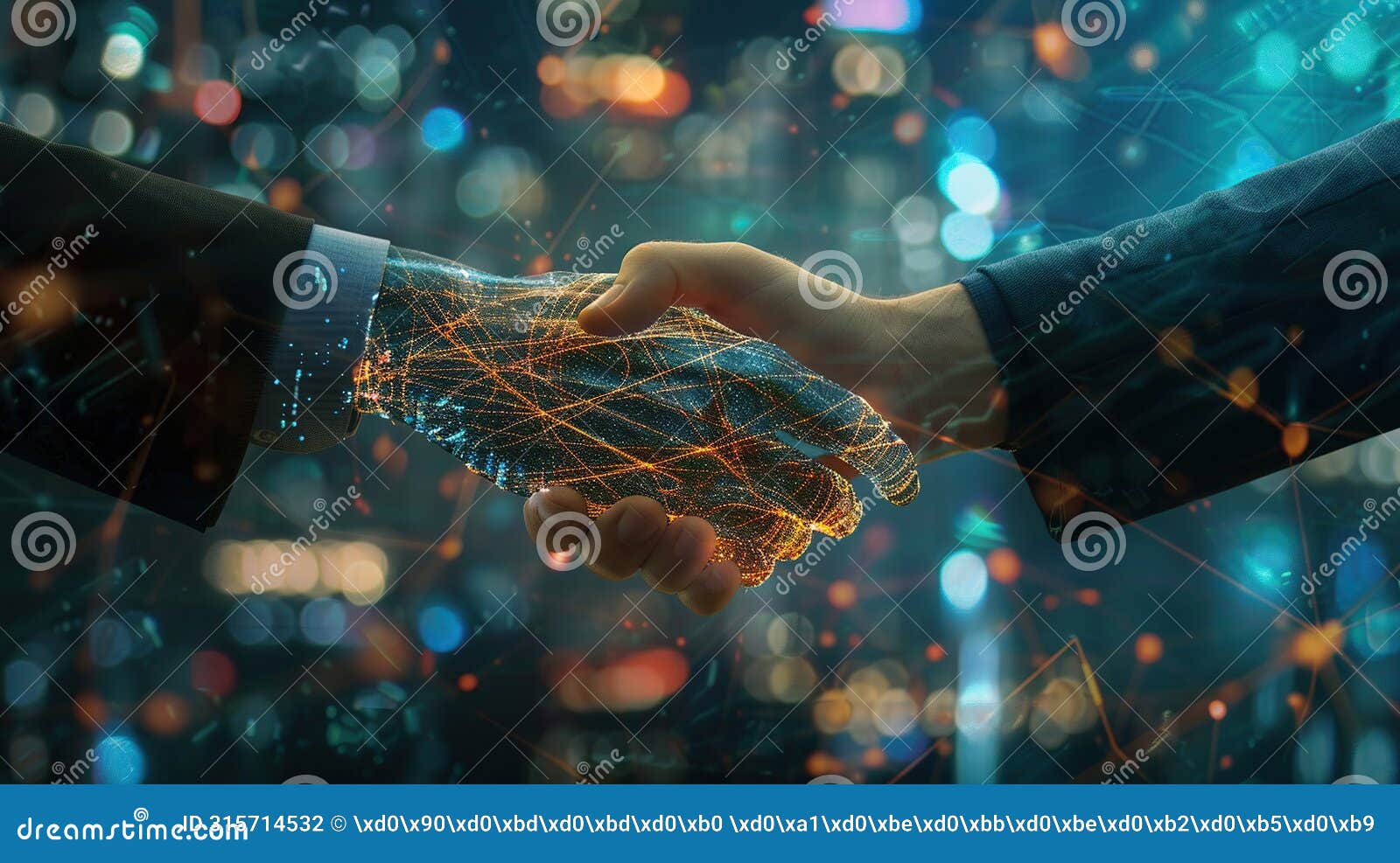 Digital Generated Human Hand and Businessman Shaking Hands. Stock ...