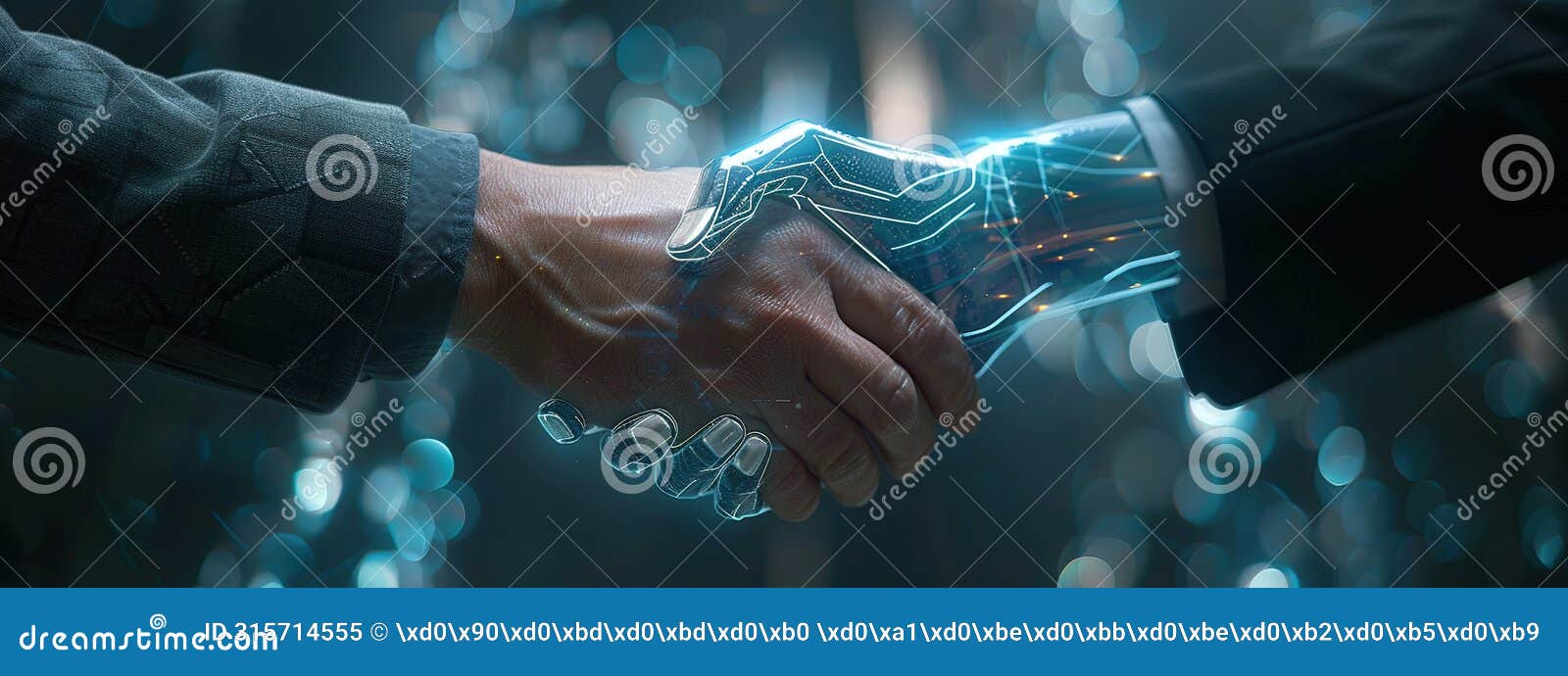 Digital Generated Human Hand and Businessman Shaking Hands. Stock ...