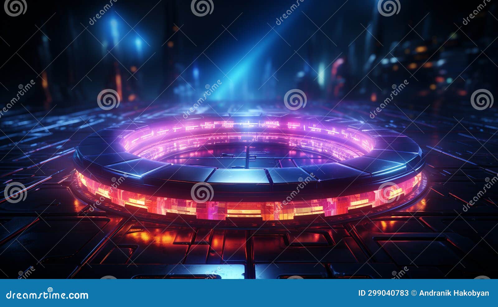 Digital Geometry Round with a Neon Lights Stock Illustration ...