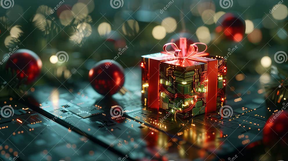 A Digital Gift in the Form of a Microchip Box Stock Illustration ...