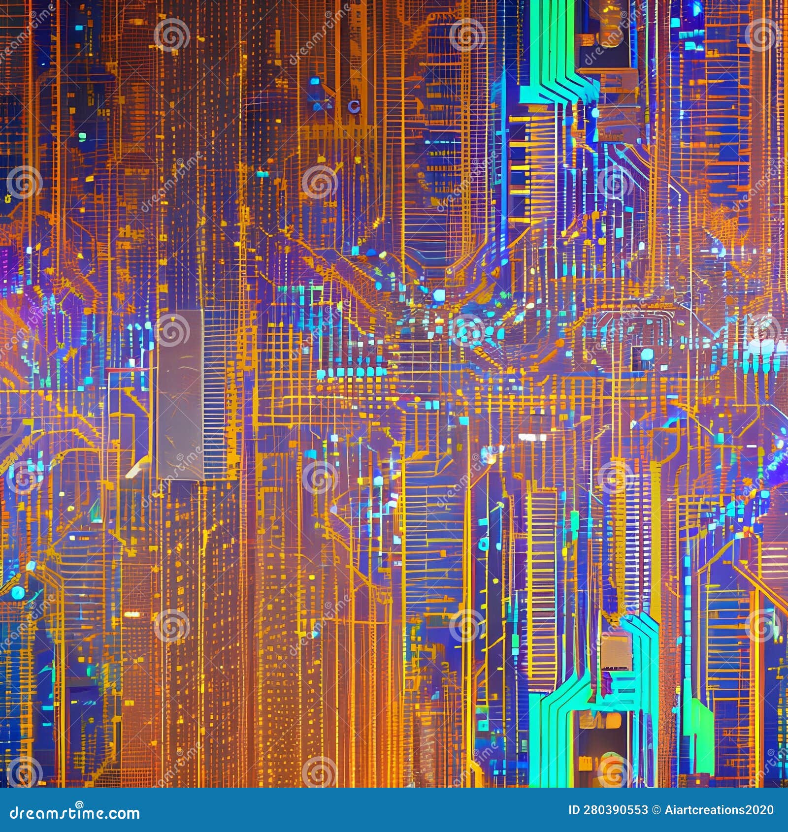 A Digital Glitch Effect Overlaying a Circuit Board Pattern ...