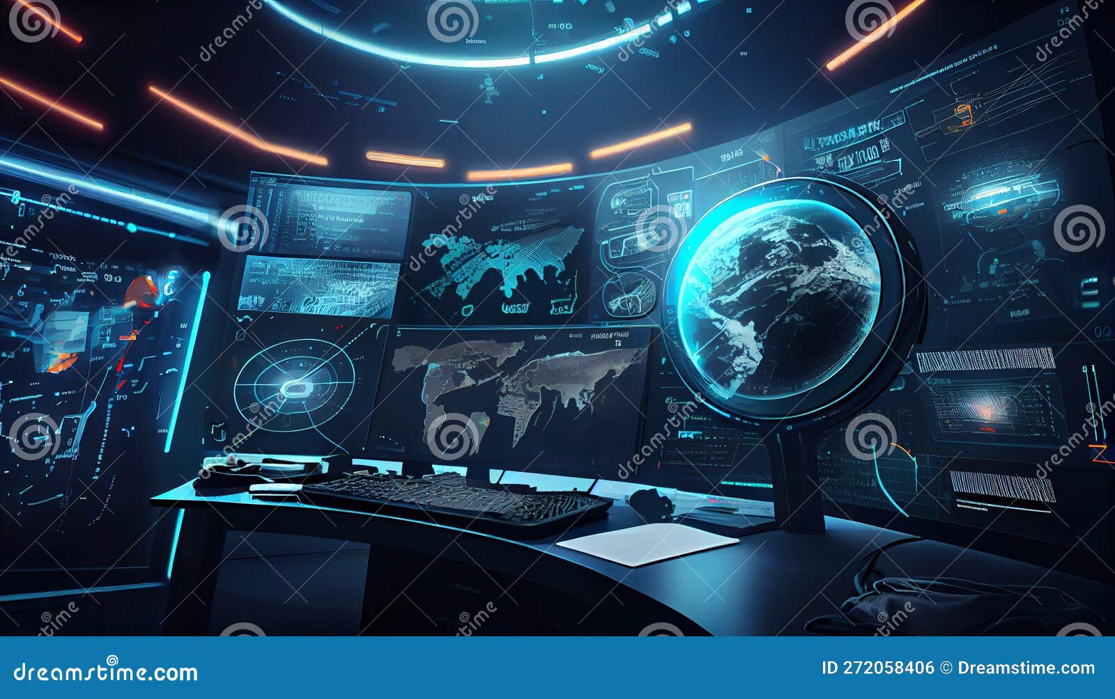 Digital Global Control Room Stock Illustration - Illustration of ...