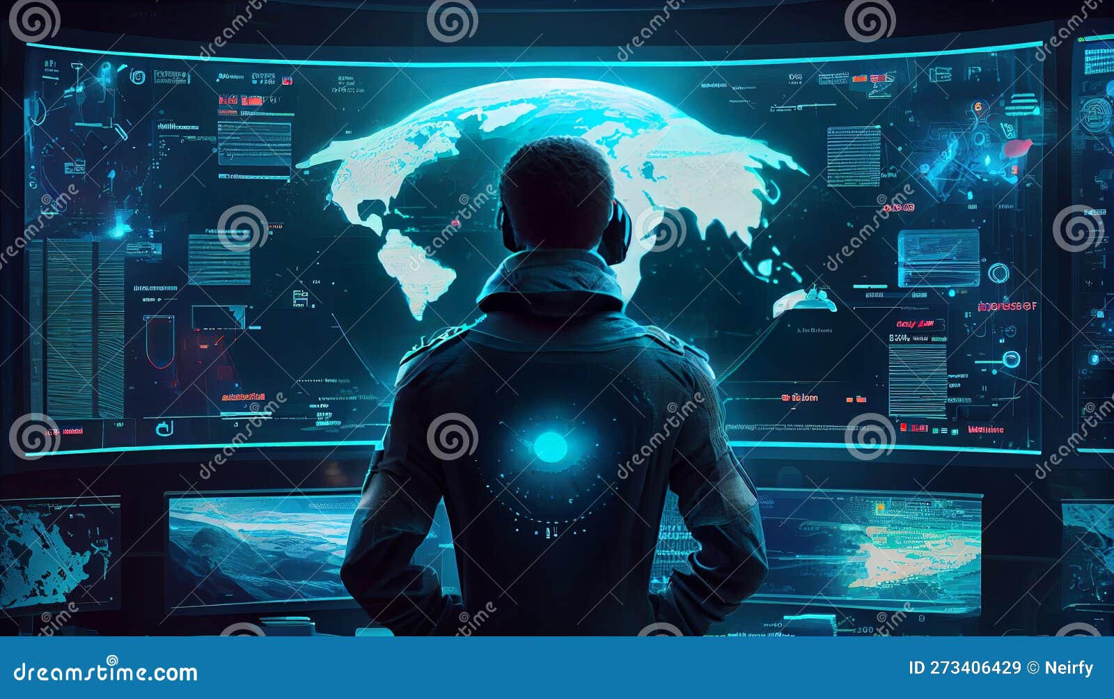 Digital Global Control Room Stock Illustration - Illustration of ...