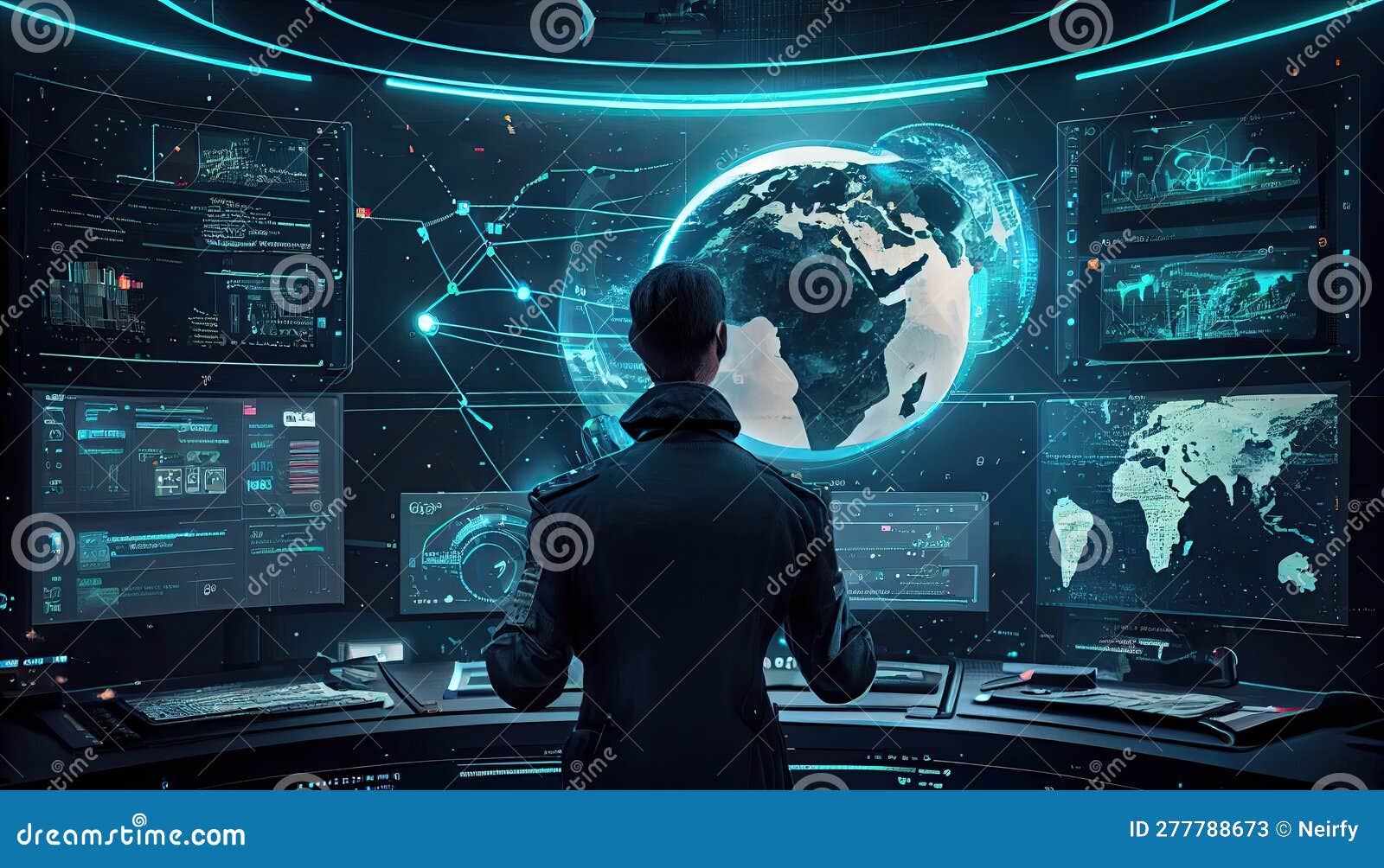 Digital Global Control Room Stock Illustration - Illustration of globus ...