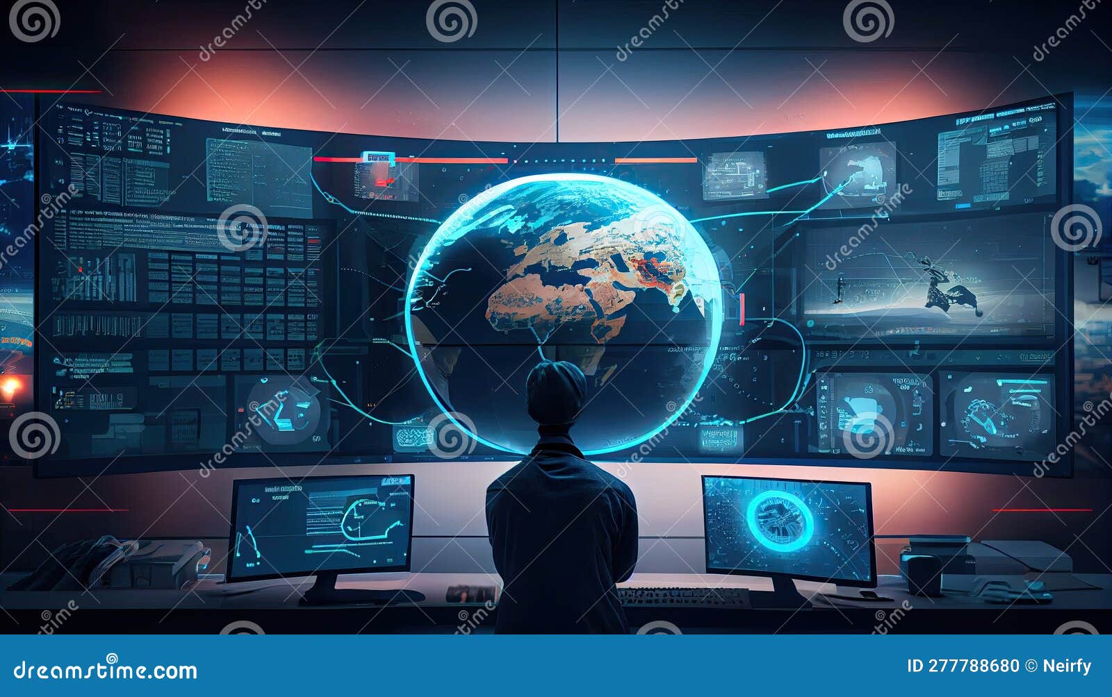 Digital Global Control Room Stock Illustration - Illustration of ...