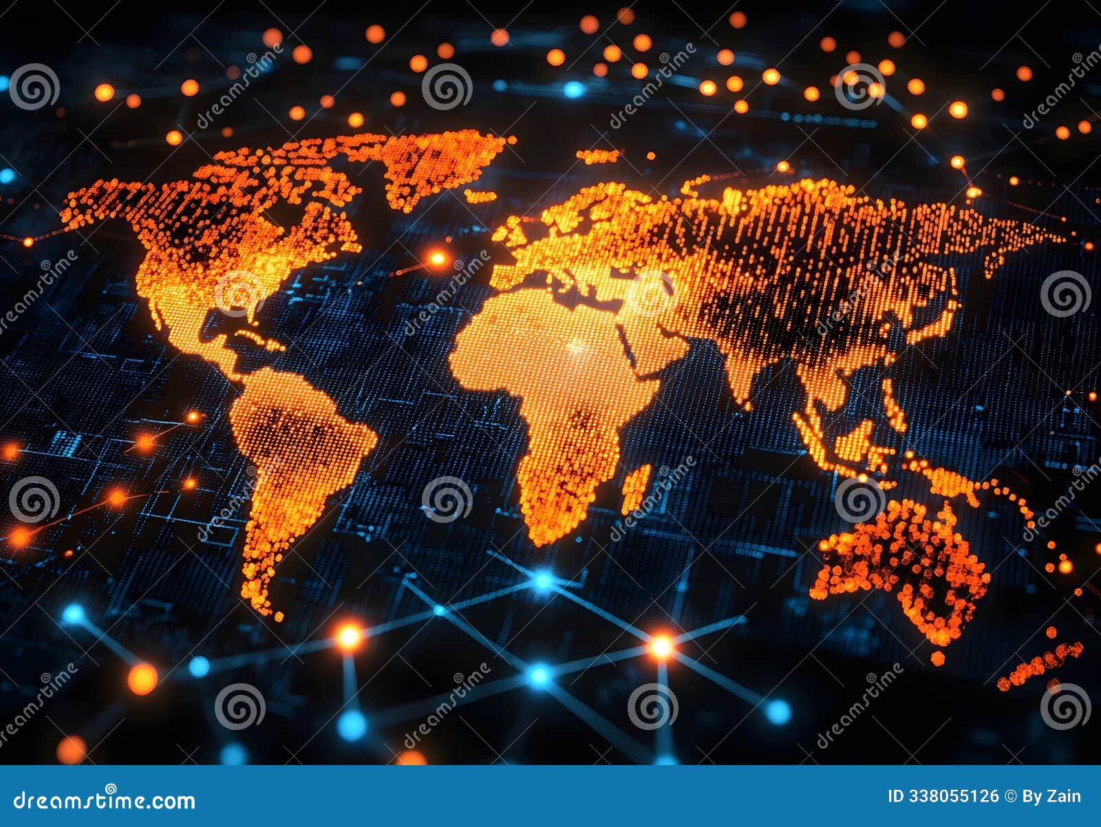 Digital Global Network Concept with Glowing Dotted World Map Data ...