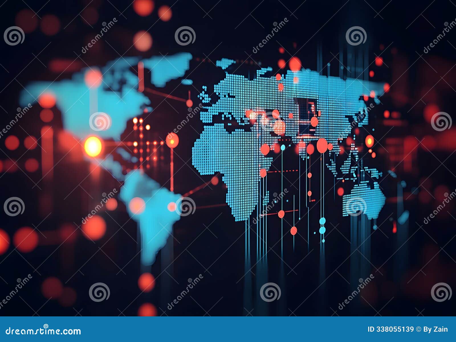 Digital Global Network Concept with Glowing Dotted World Map Data ...