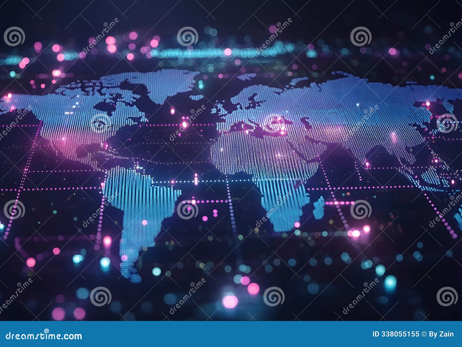 Digital Global Network Concept with Glowing Dotted World Map Data ...