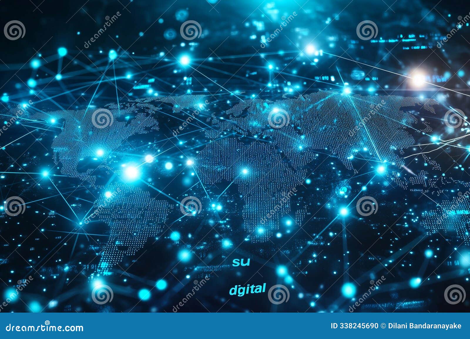 Digital Global Network Concept with a World Map Stock Illustration ...