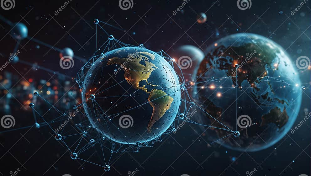 Digital Global Network with Connected Earth and Nodes in Futuristic ... Digital Global Network with Connected Earth and Nodes in Futuristic ...