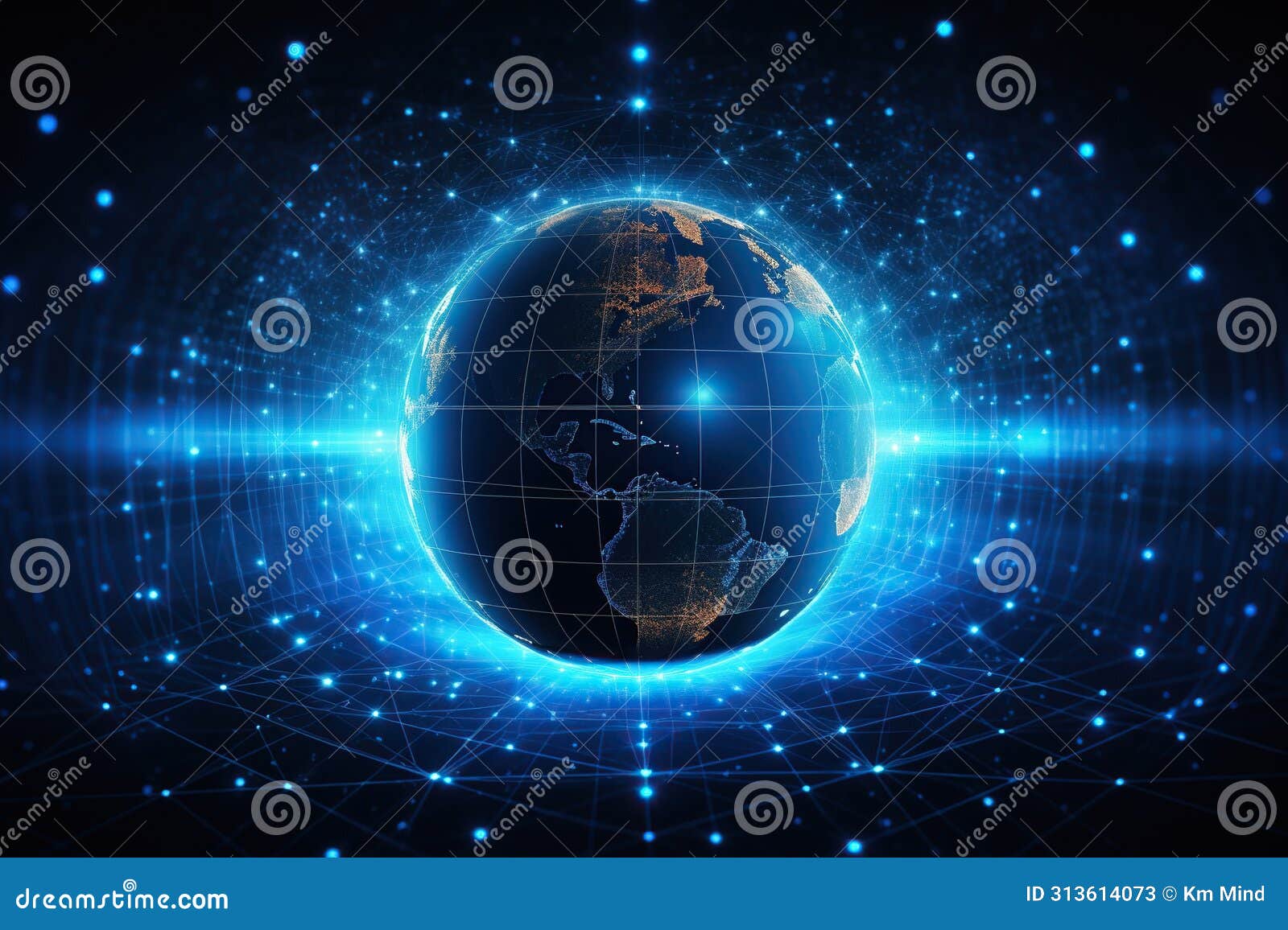 Digital Global Network Connectivity with Blue Neon Grid. Generative AI ...