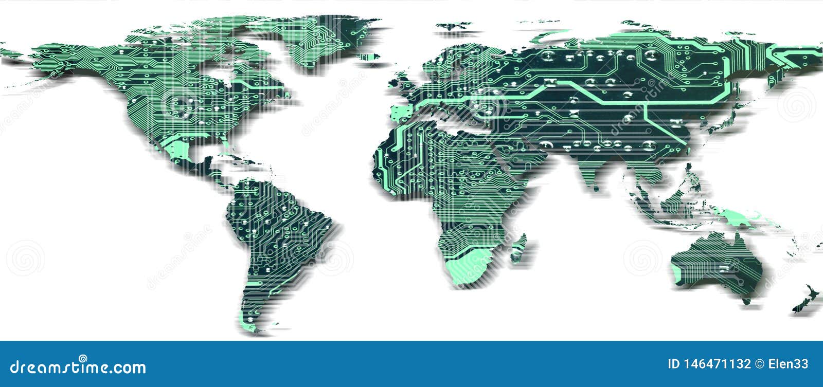 World Map with Circuit Board Pattern Isolated Stock Illustration ...