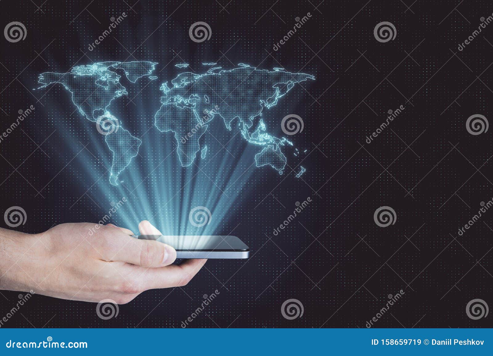 Digital Globalization Concept with Digital World Map Layout Above Human ...