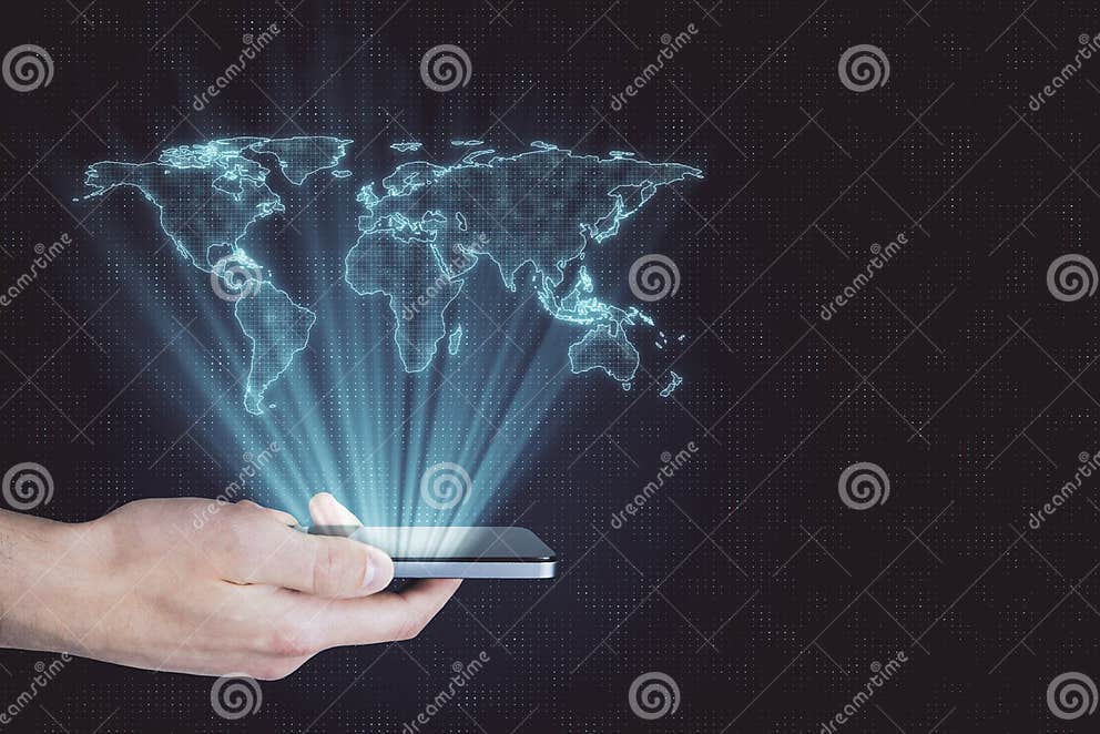 Digital Globalization Concept with Digital World Map Layout Above Human ...