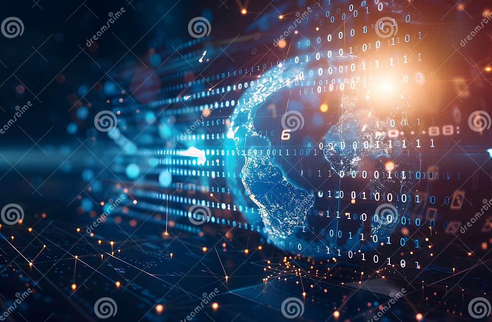 Digital Globe with Binary Code Patterns Representing Global Data ...