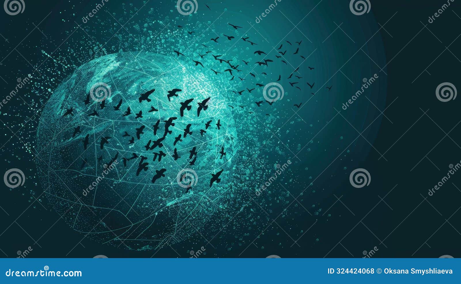 Digital Globe with Birds Migration Concept on Blue Background Stock ...