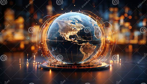 Digital Globe with Data Streams and Technological Overlays Stock Photo ...