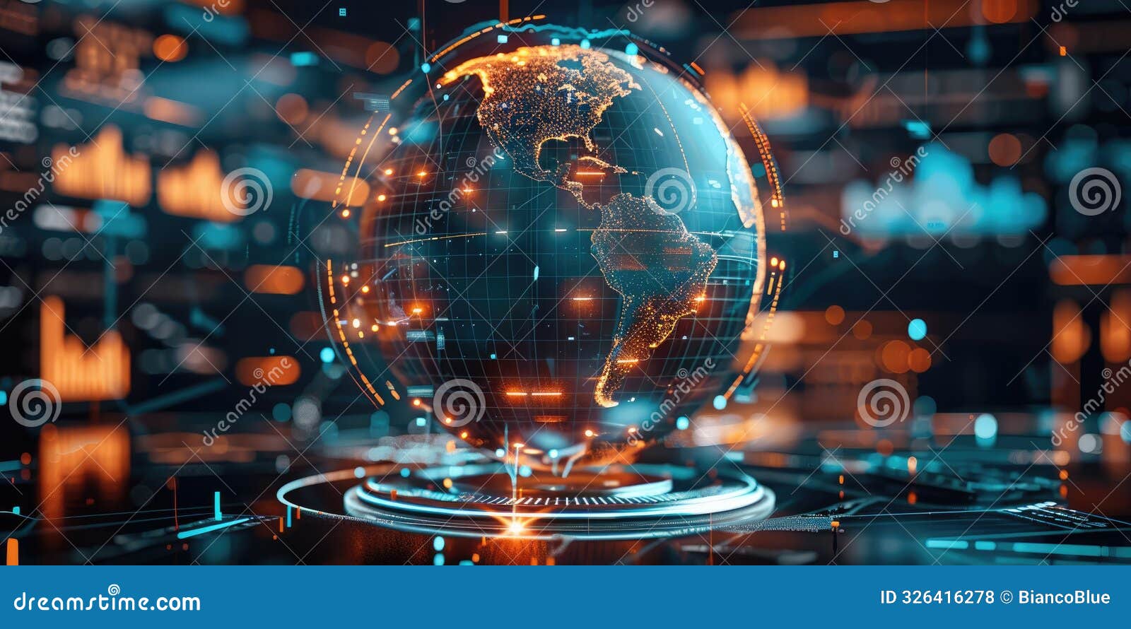 Digital Globe with Data Visualizations and Connections. Futuristic ...