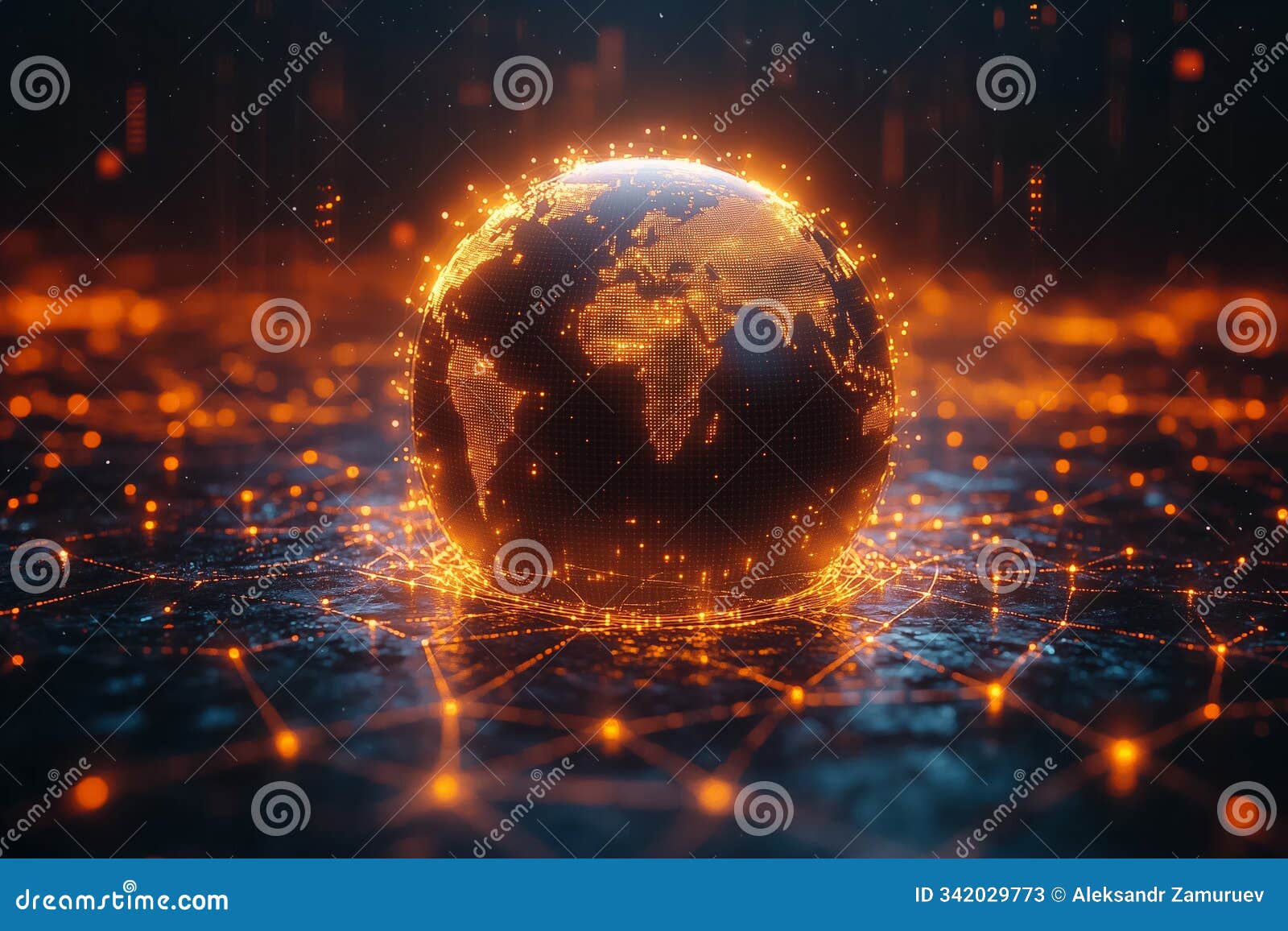 The Digital Globe Displays Interconnected Lines, Symbolizing Network ...