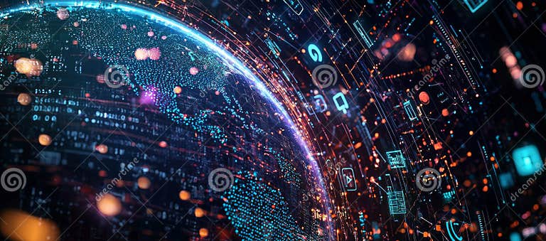 A Digital Globe Featuring Icons of People Connecting Worldwide ...