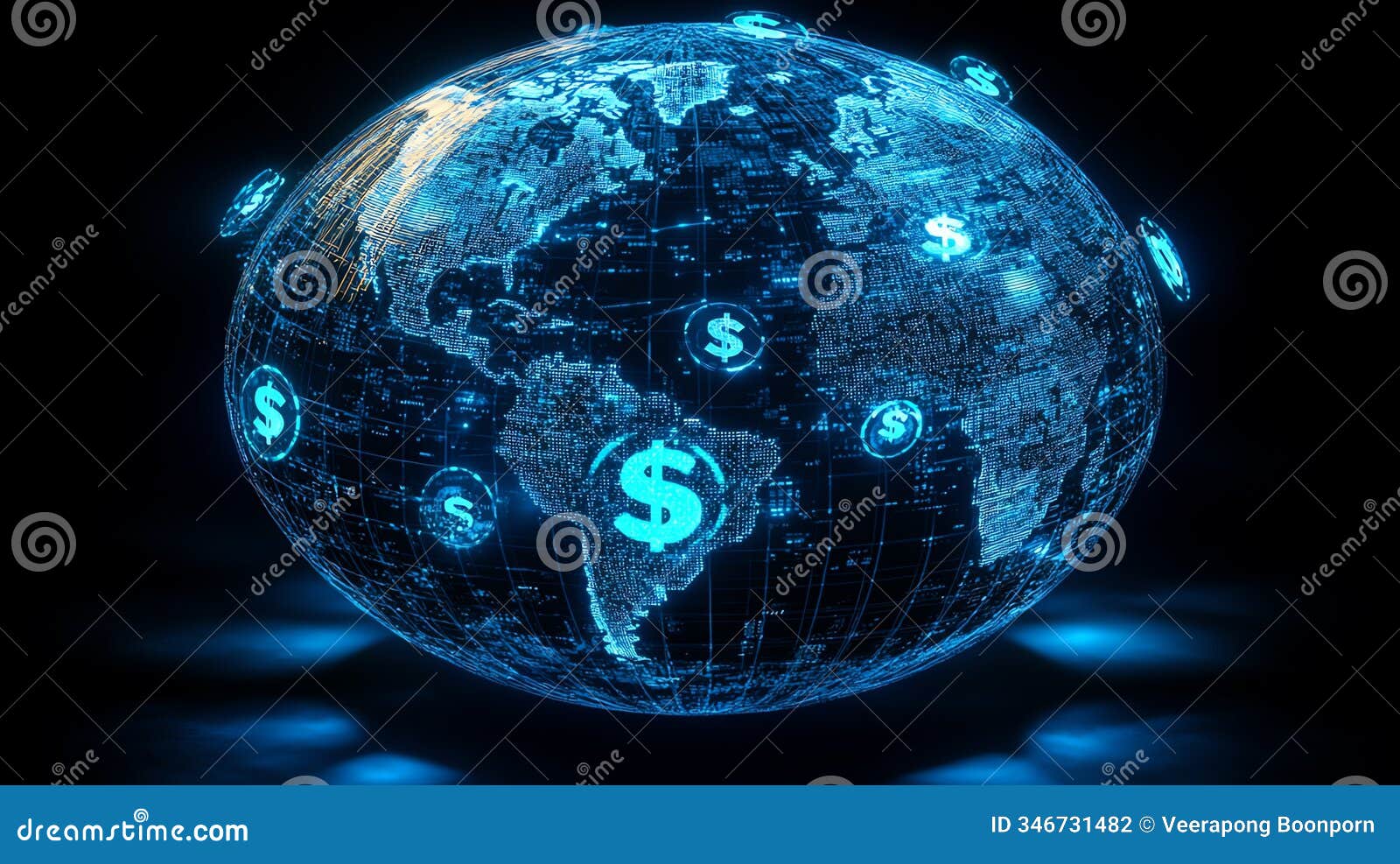 Digital Globe with Financial Symbols Representing Global Economy and ...